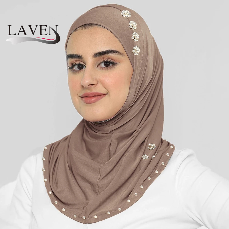 LAVEN New Muslim Bottom Inner Hijab Women Crystal Linen Instant Hijab ...