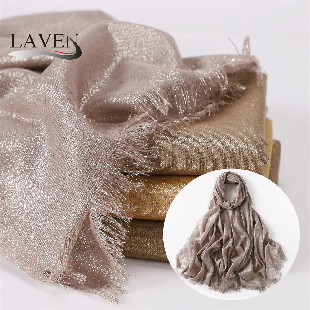 LAVEN Plain Lurex Glitter Shimmer Fringe Viscose Scarf Shawl Lady High ...