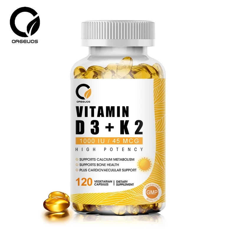 Orgeuos Vitamin D3 K2 Capsule 1000IU/45Mcg Promote Calcium Metabolism Protect Bone Health ...