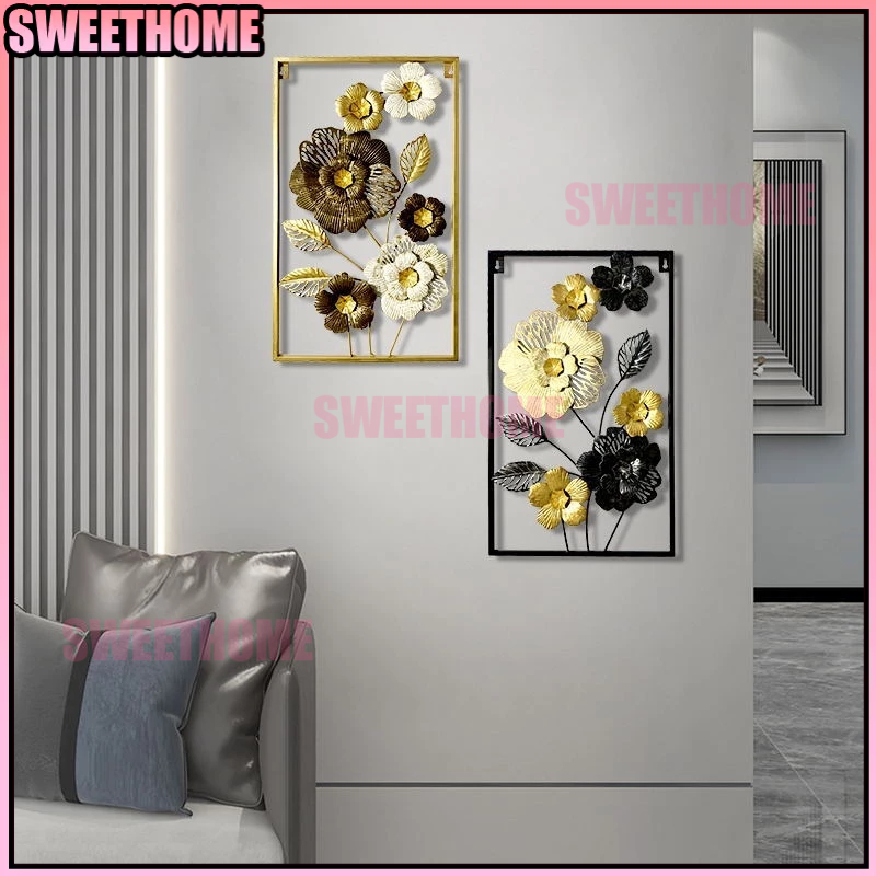 【Malay Delivery】40x60cm Metal Frame Floral Black Gold White Colour ...