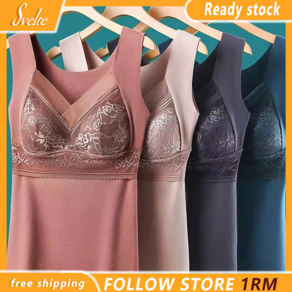 Bg-Embroidery Lace Decor Push Up Chest Pads V-Neck High Elastic Thermal ...