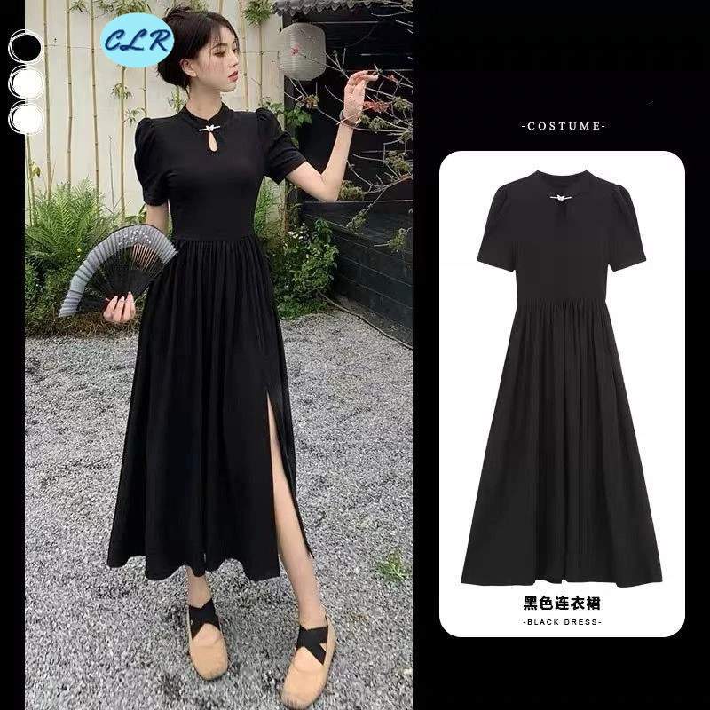 New Chinese Style Improved Cheongsam Black Slim-fit Dress Women Side ...
