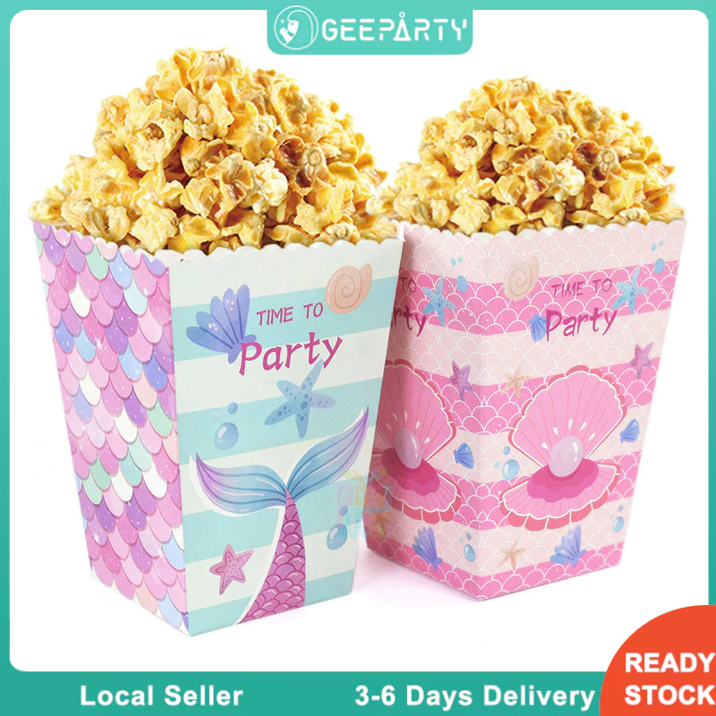 GeeParty 6Pcs/Set Mermaid Theme Popcorn Snack Box Mermaid Tail Gift ...