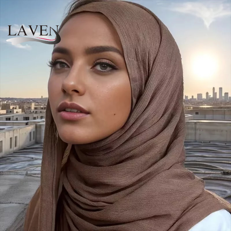 LAVEN Wide Crinkle Shawl Rayon Cotton Shawl Plain Modal Hijab Soft ...