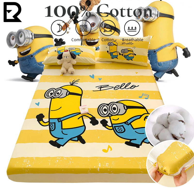Cadar kapas minions adalah kegemaran kanak-kanak 100% cotton fitted ...