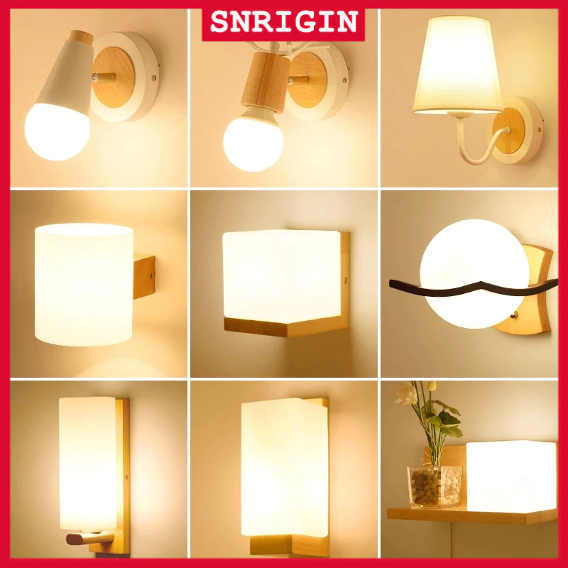 SNRIGIN Nordic High-grade Solid Wood Wall Lamp Japanese style Simple ...