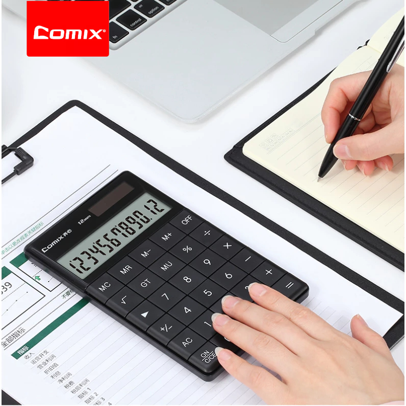 Comix 12-Digit Tablet Desktop Calculator - Large LCD Screen, Dual Power - Perfect for Office ...