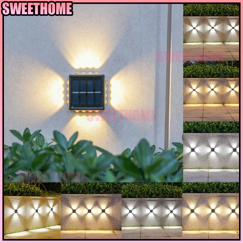 【Malay Delivery】2 pcs 10/12/16 LED On 4 Sides Glow Solar Wall Lamp ...