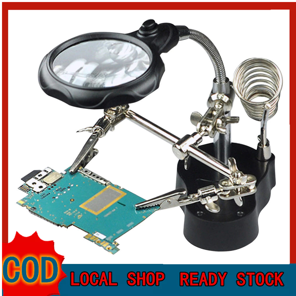 【Local】3.5X 12X Desktop Magnifier LED Light Helping Hands Table ...