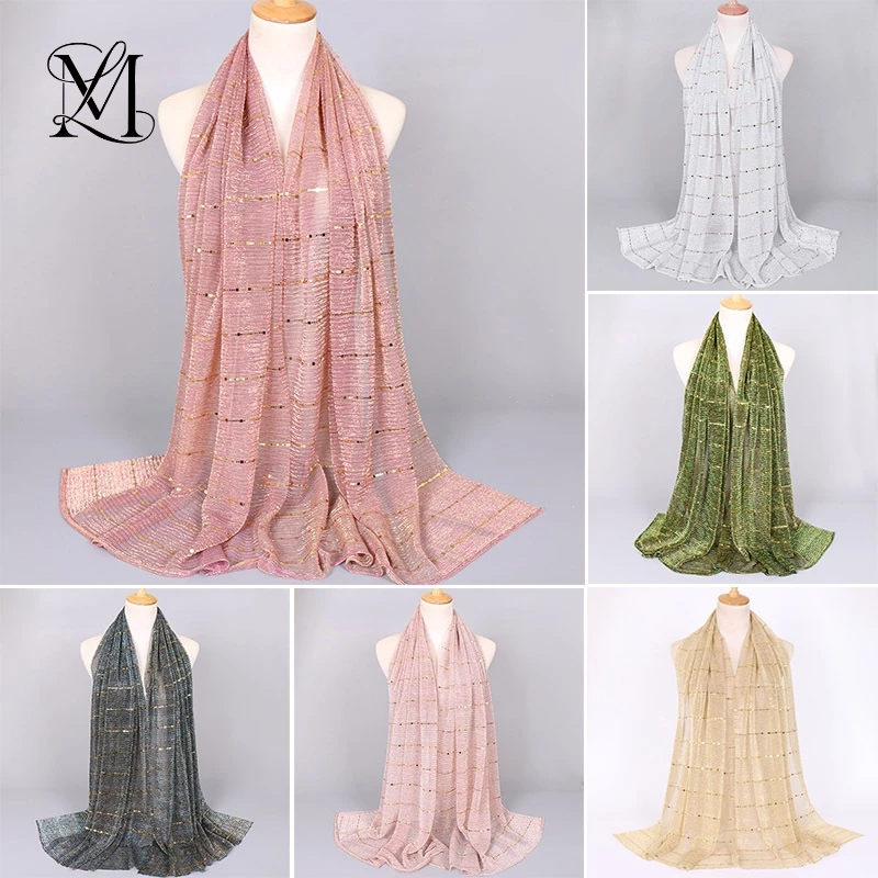 LOVOSME Solid Color Glitter Shimmer Stripe Hijab Scarf Diamond Shimmer ...