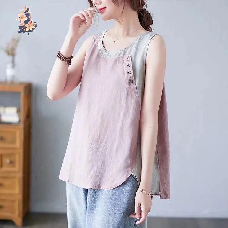 100% Cotton Linen Summer New Style Loose Camisole Women Thin ...