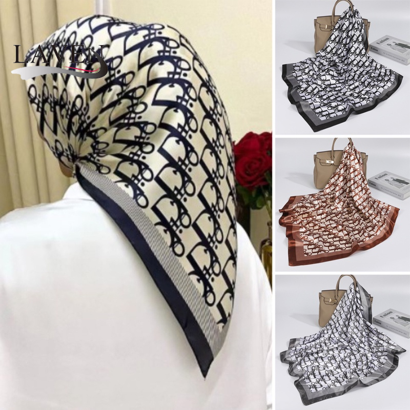 LAVEN 90*90cm Tudung Bawal Square Satin Hijab Letter Printed Hijab ...