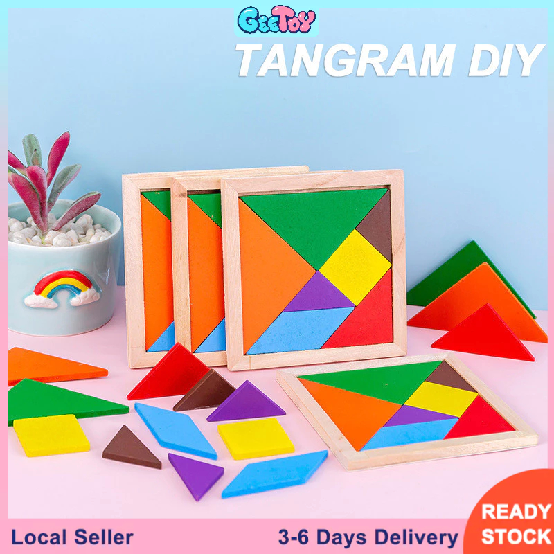 GeeToy Children DIY Rainbow Tangram Intelligence Development Wooden ...