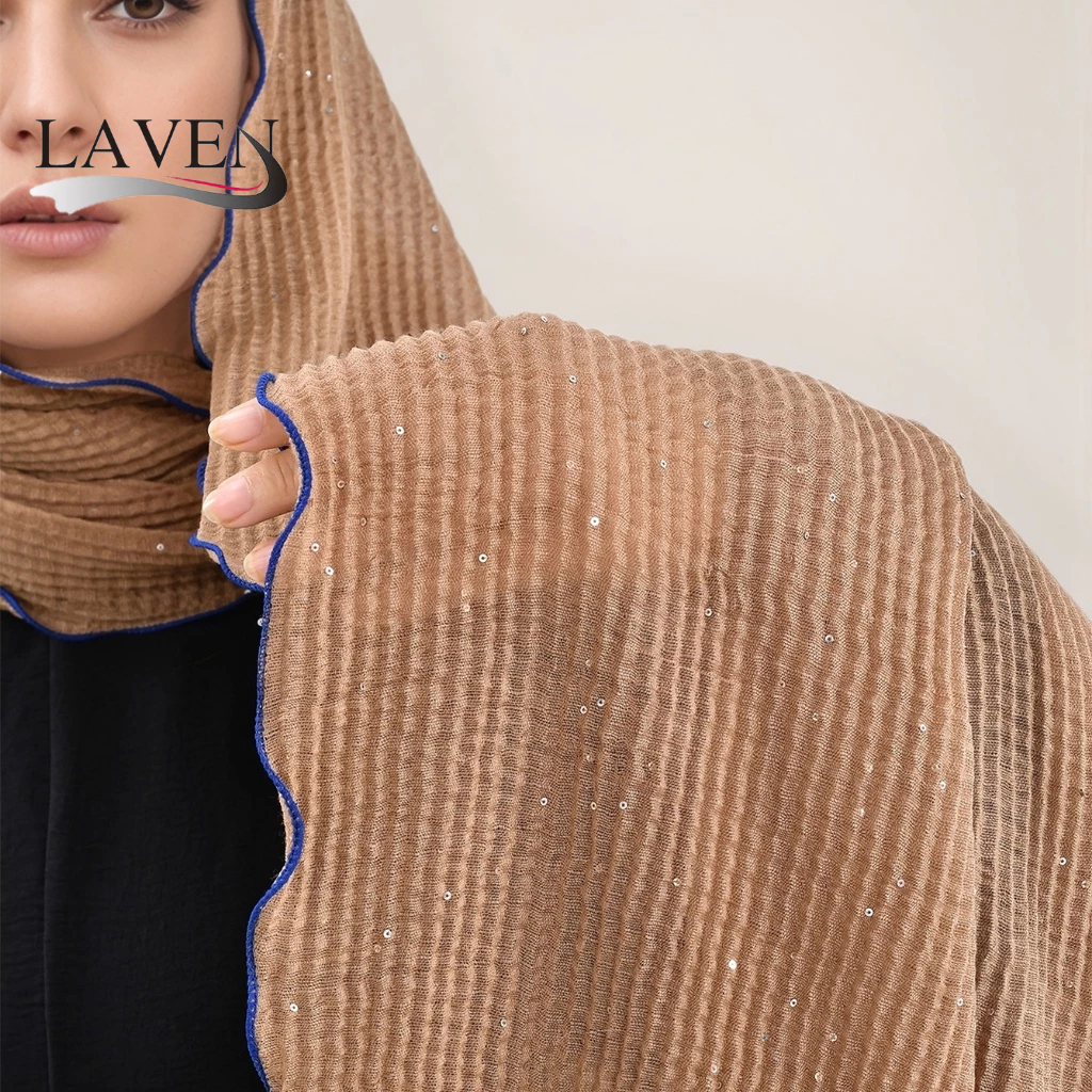 LAVEN Plaid Hem Crinkle Scarf Shawl Plain Daimond Hijab Scarf Muslim ...
