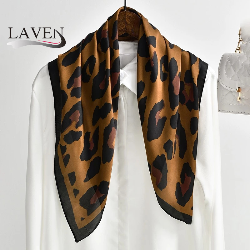 LAVEN Printed Neck Scarf Leopard Print Satin Silk Square Scarf Bawal ...
