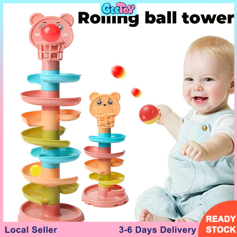 GeeToy 5/8 Layer Rolling Ball Pile Tower Rolling Track Toy Montessori ...