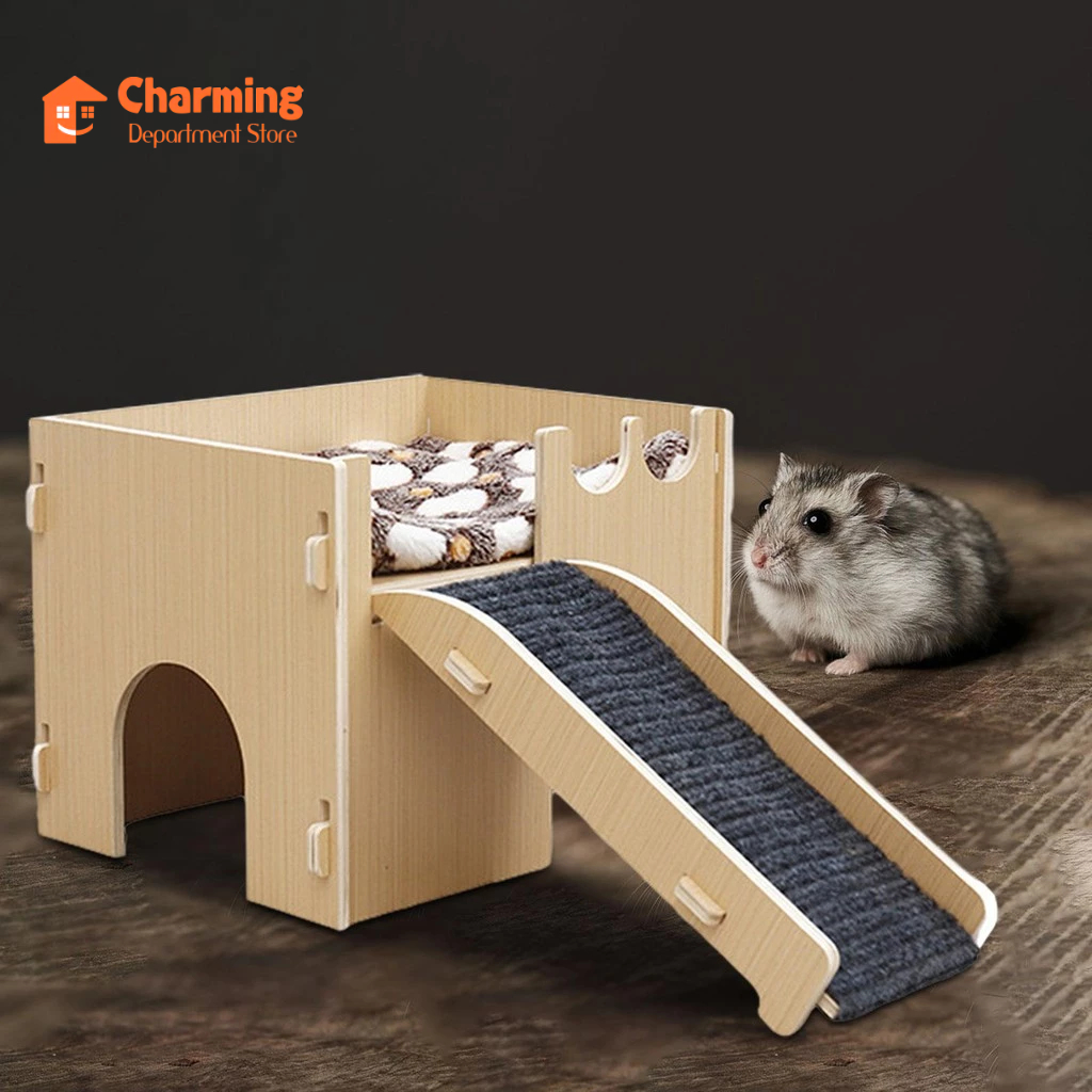 [yiodusi] Wooden Guinea Pig Hideout Hamster House with Stairs Wooden ...