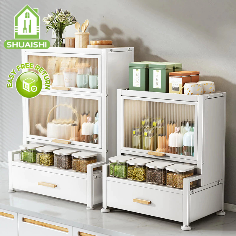 [5 in 1] Rak Cawan/ Cupboard Organizer Steel Cabinet With Cover ...