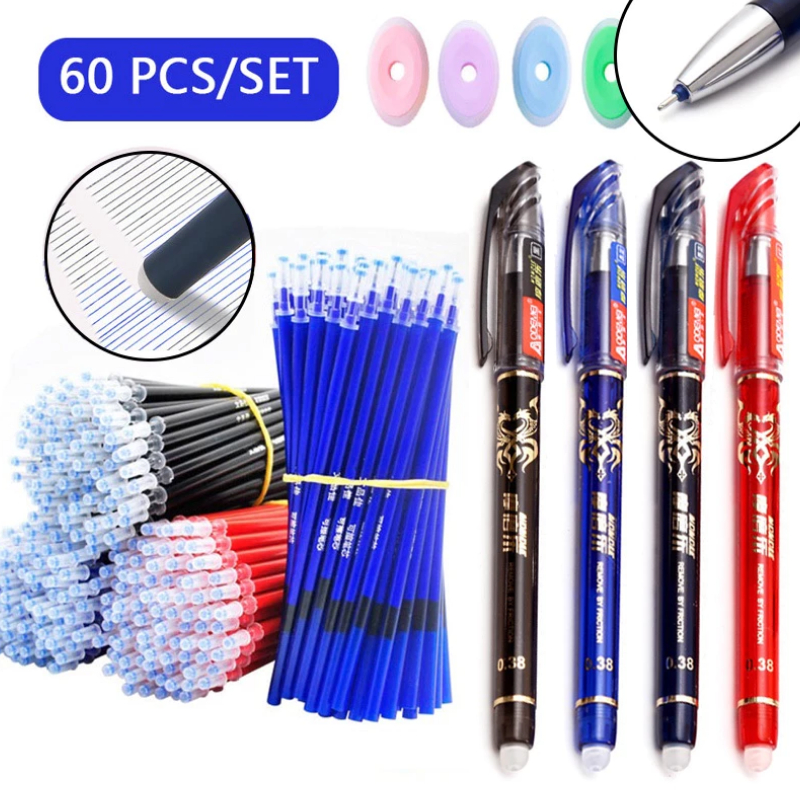 60 pcs Erasable ballpen set pens and refills 7 colors available gel ...