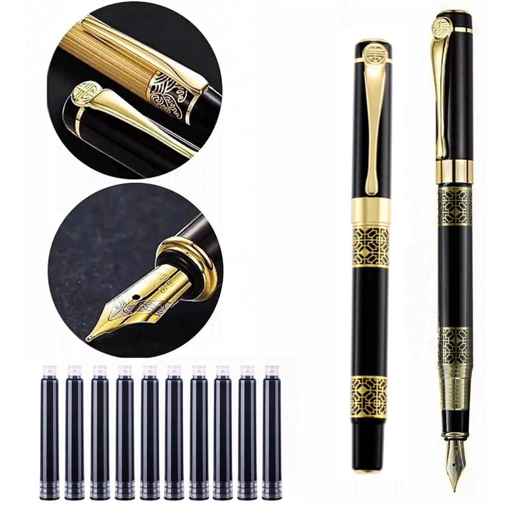 11 Pcs Fountain Pen Ink Set Retro Metal Calligraphy F Nib Classic ...