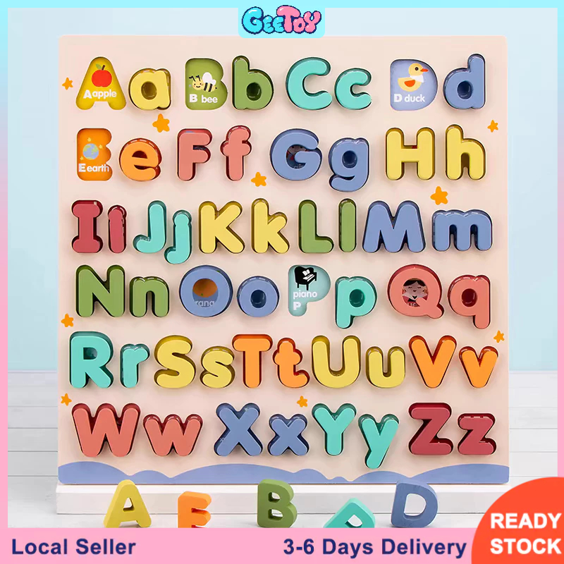 GeeToy 30cm Uppercase Lowercase Letter Wooden Jigsaw Puzzle Alphabet ...