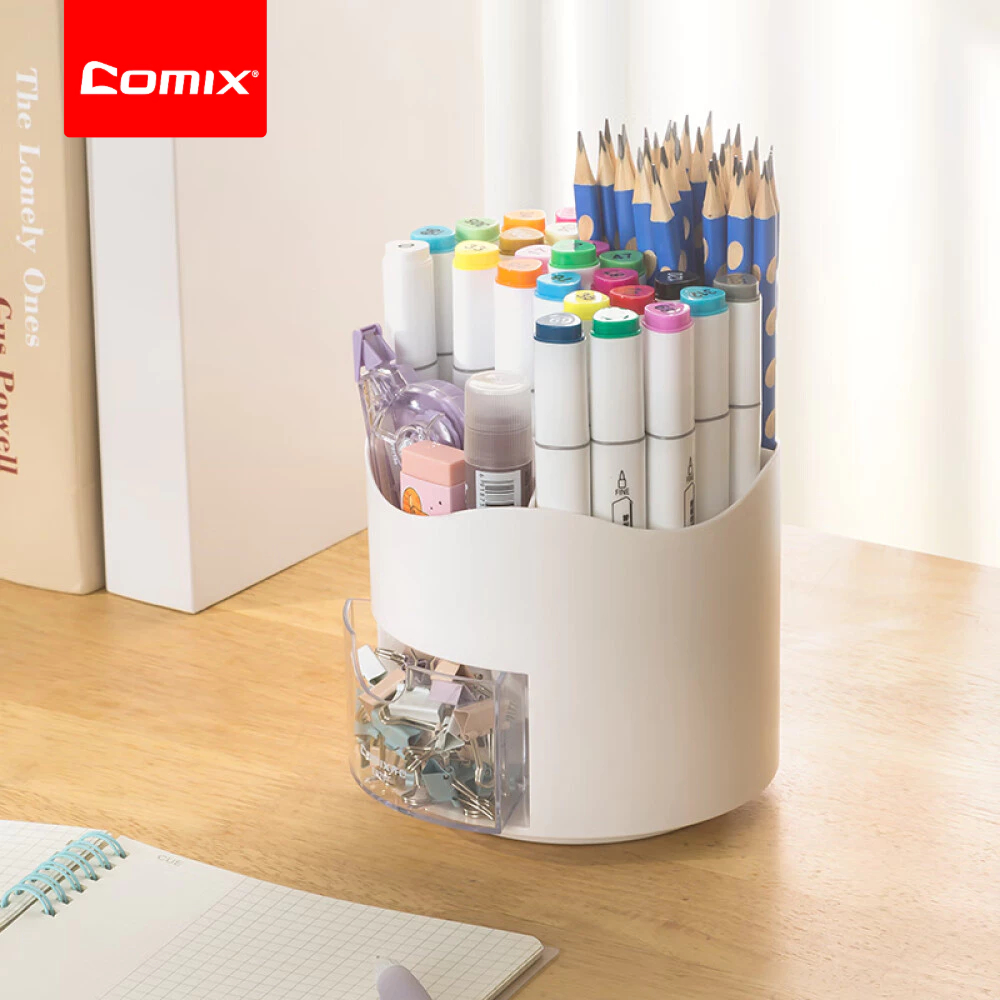 Comix Pen Holder 360° Rotating 5-Grid Functional Partition Large ...