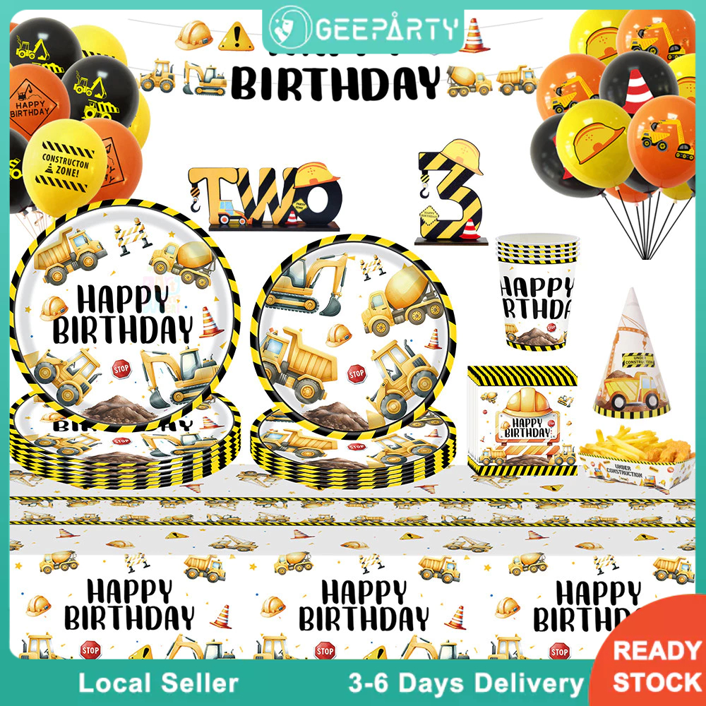 GeeParty Excavator Vehicle Paper Plates Cups Dinnerware Set for ...