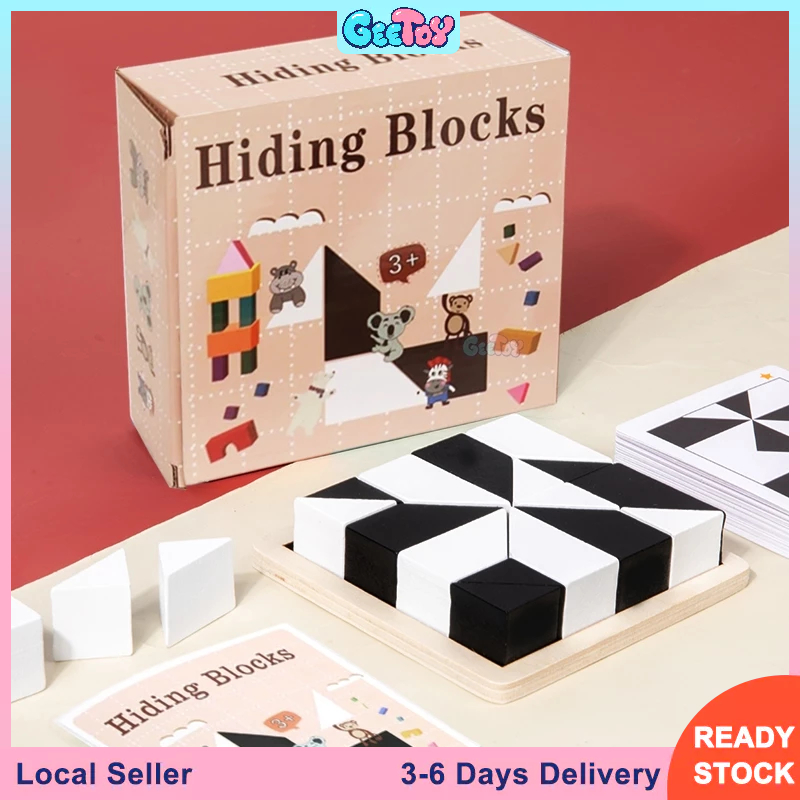 GeeToy 3D Hiding Blocks Geometric Shape Puzzle Wooden Kids Logical ...