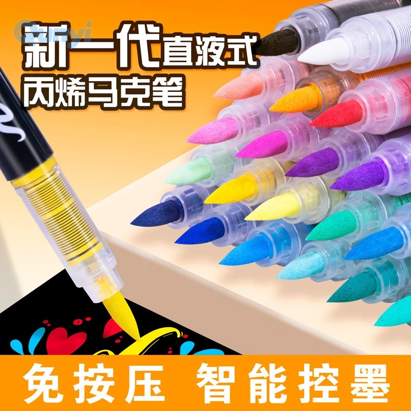 12/ 24/ 36 Colors Direct Liquid Soft Head Acrylic Marker Pen Student ...