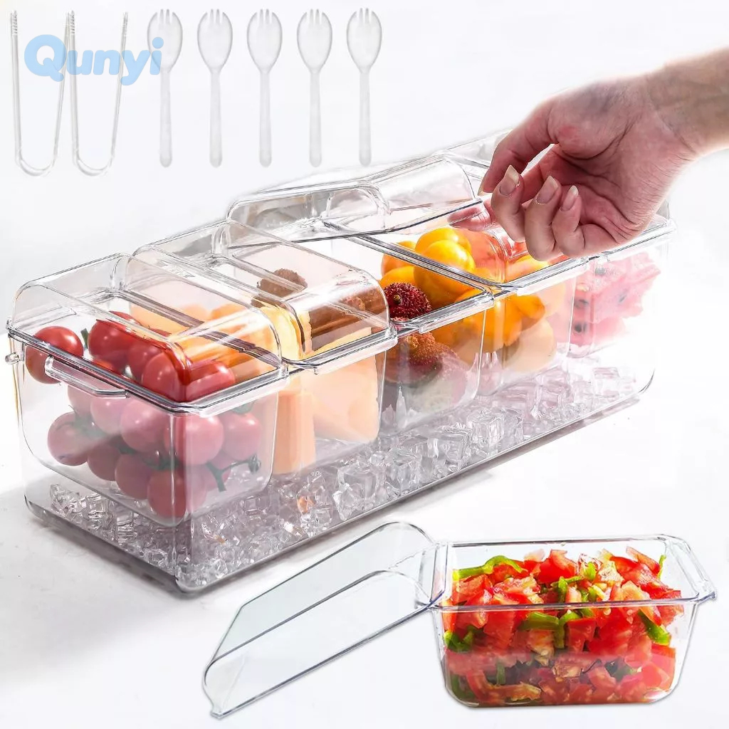 Chilled Condiment Server with Ice Tray , Cold Serving Tray with 4/ 5 ...