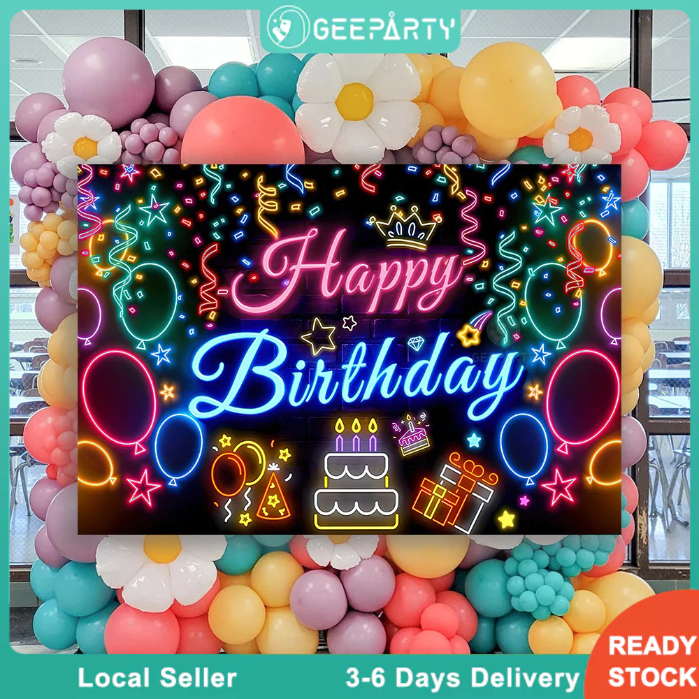 GeeParty 150*100CM Dazzling Colorful Birthday Backdrop Banner for Happy Birthday Background ...