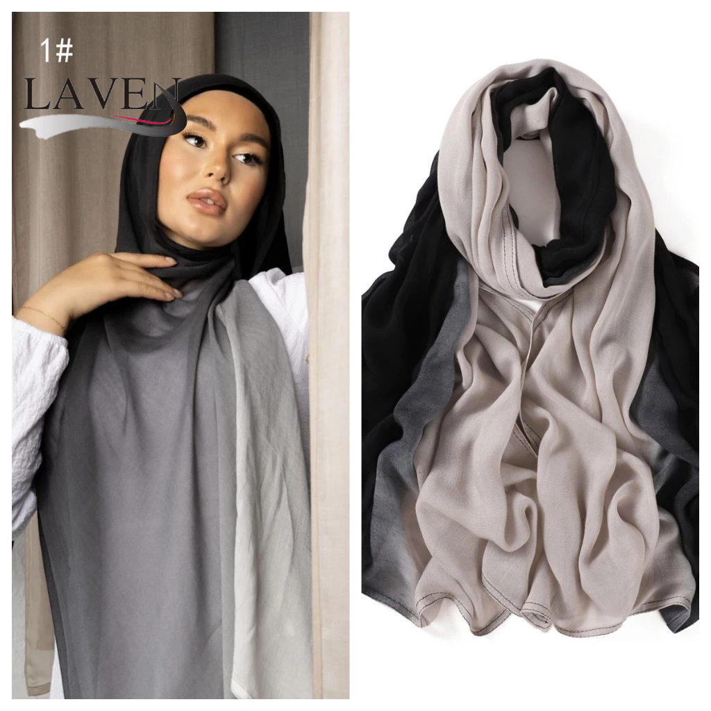 LAVEN Gradient Rayon Cotton Scarf Wide Soft Brimmed Double Stitch Modal ...