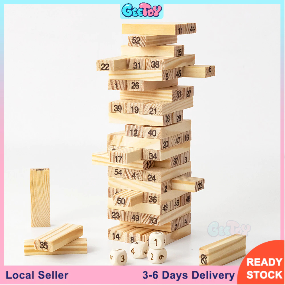 GeeToy 54pcs wooden building blocks multi-layer stacking building ...
