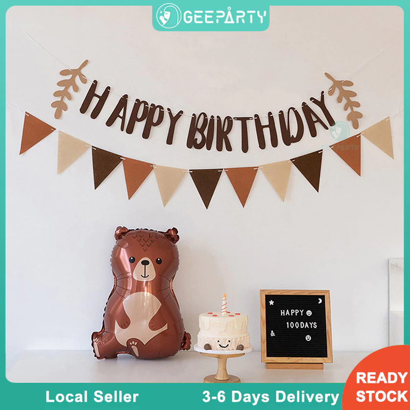 GeeParty 1 Set Apricot Olive Leaf Retro Brown Coffee Birthday Felt Banner for Party Decor ...