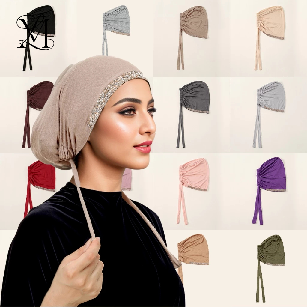 LOVOSME Elastic Modal Cotton Instant Hijab Cap Plain Diamond Jersey ...