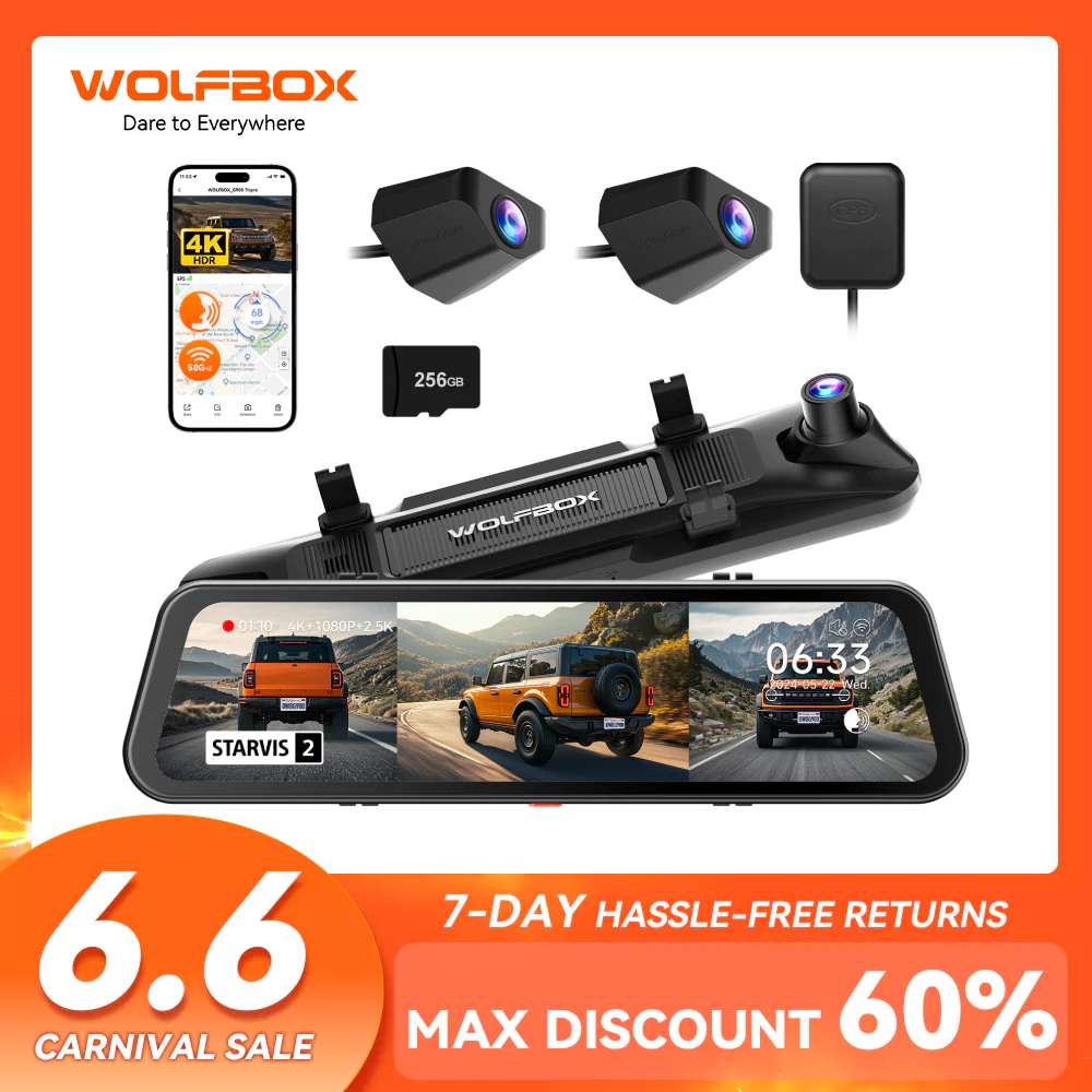 WOLFBOX G900 Tripro Bumper Version 3 Channel 4K Mirror Dash Cam ...