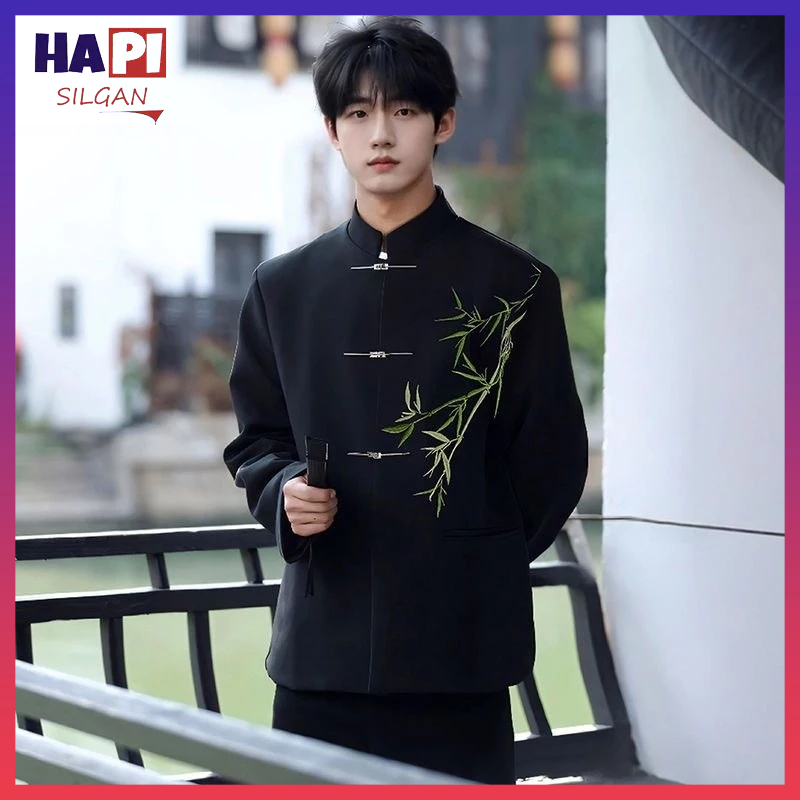 Chinese Style Cuizhu Embroidered Stand-Up Collar Tang Zhongshan Suit ...