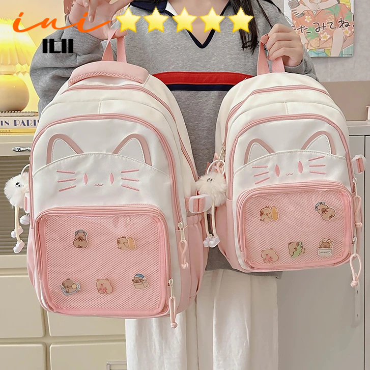 Beg sekolah pelajar, beg bahu kucing comel,書包,雙肩包 beg sekolah tahan air ...