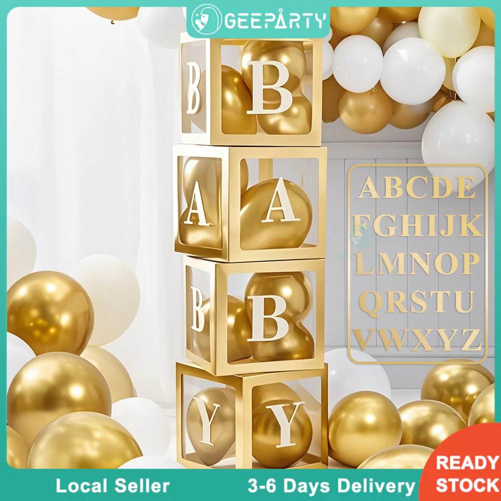 GeeParty 25*25CM Gold Transparent Balloon Box A-Z Letter Sticker for ...