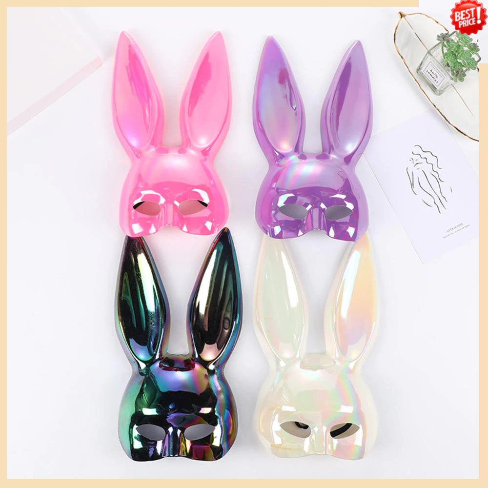 Black Carnival Colorful Glossy Rabbit Mask Lace Half Face Mask ...