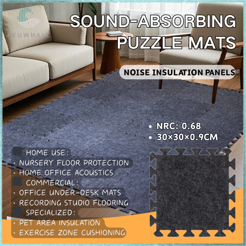 Felt Interlocking Floor Tiles - 30x30x0.9cm Sound-Absorbing Puzzle Mats ...