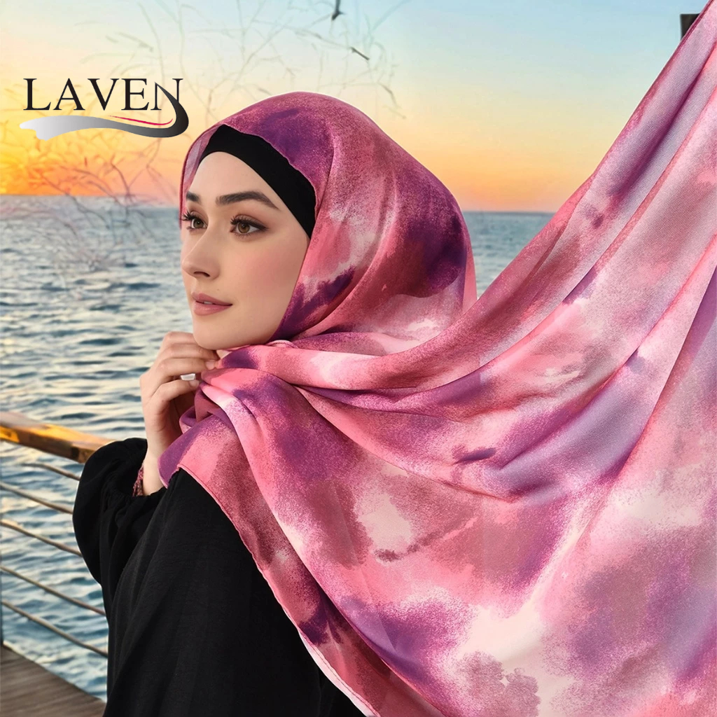 LAVEN Rose Pink Printed Shawl Gradient Tie Dyed Chiffon Shawl Hijab ...