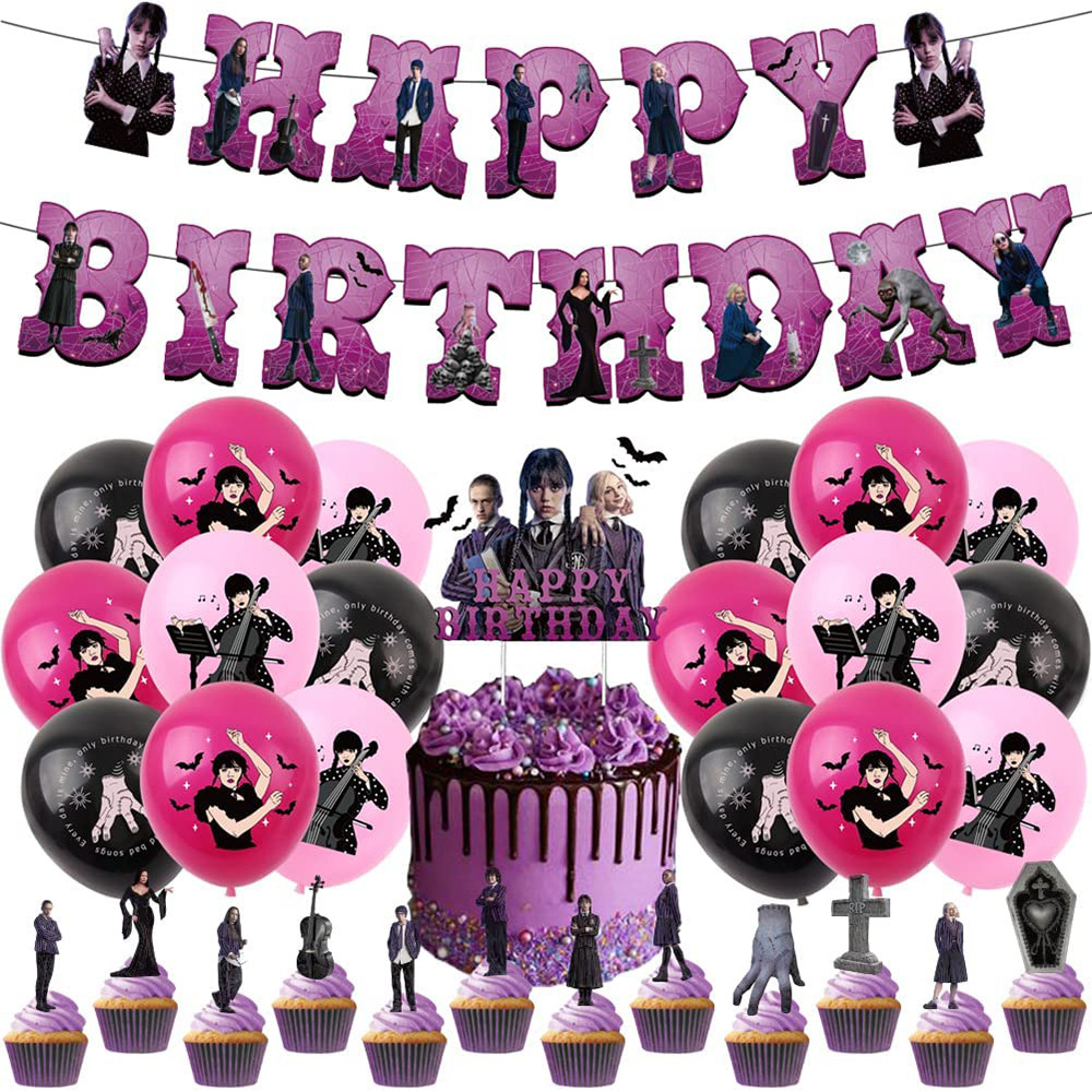 Wednesday Addams Birthday Party Decorations include Cake Topper ...