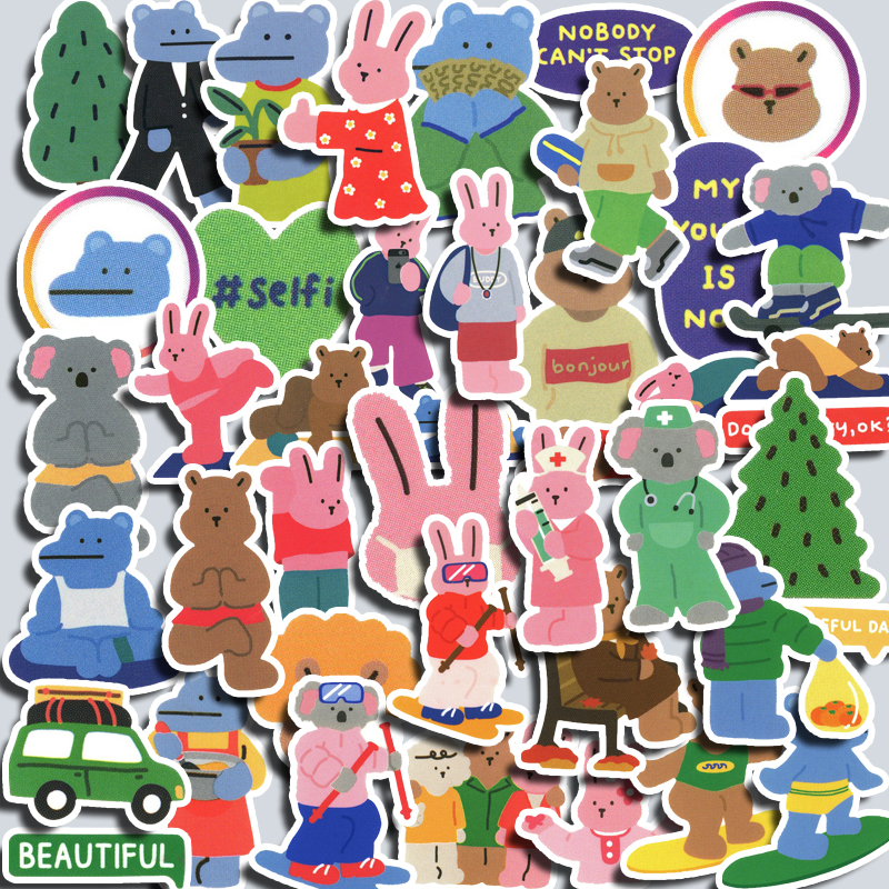 80pcs Cute Rabbit Bear Laptop Stickers for Water Bottle Washi ...