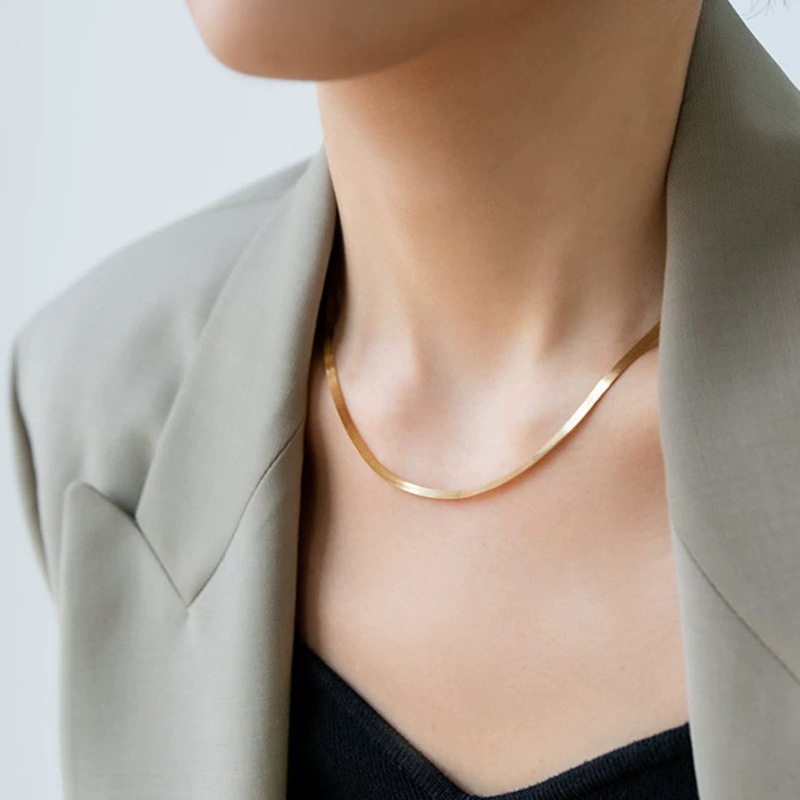 Minimalist Titanium Snake Necklace - Flat Chain Jewelry for Women ...