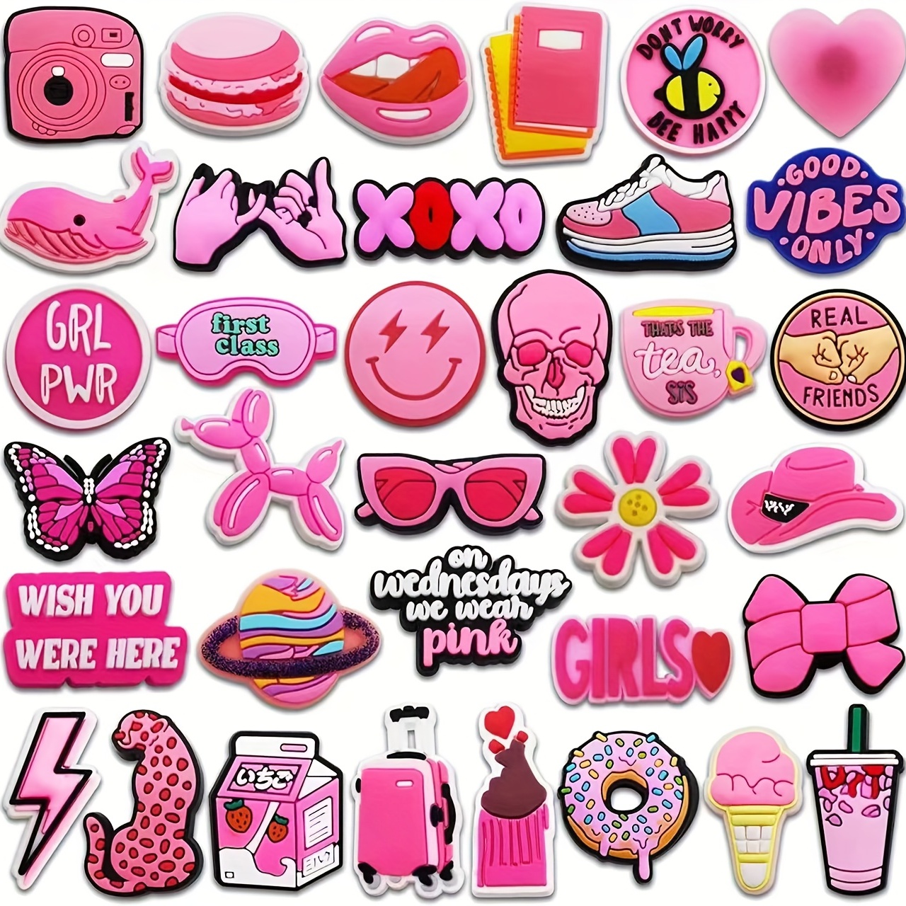 35pcs Pink Shoe Charms for Crocs Jibbitz Bubble Slides Sandals PVC Shoe ...