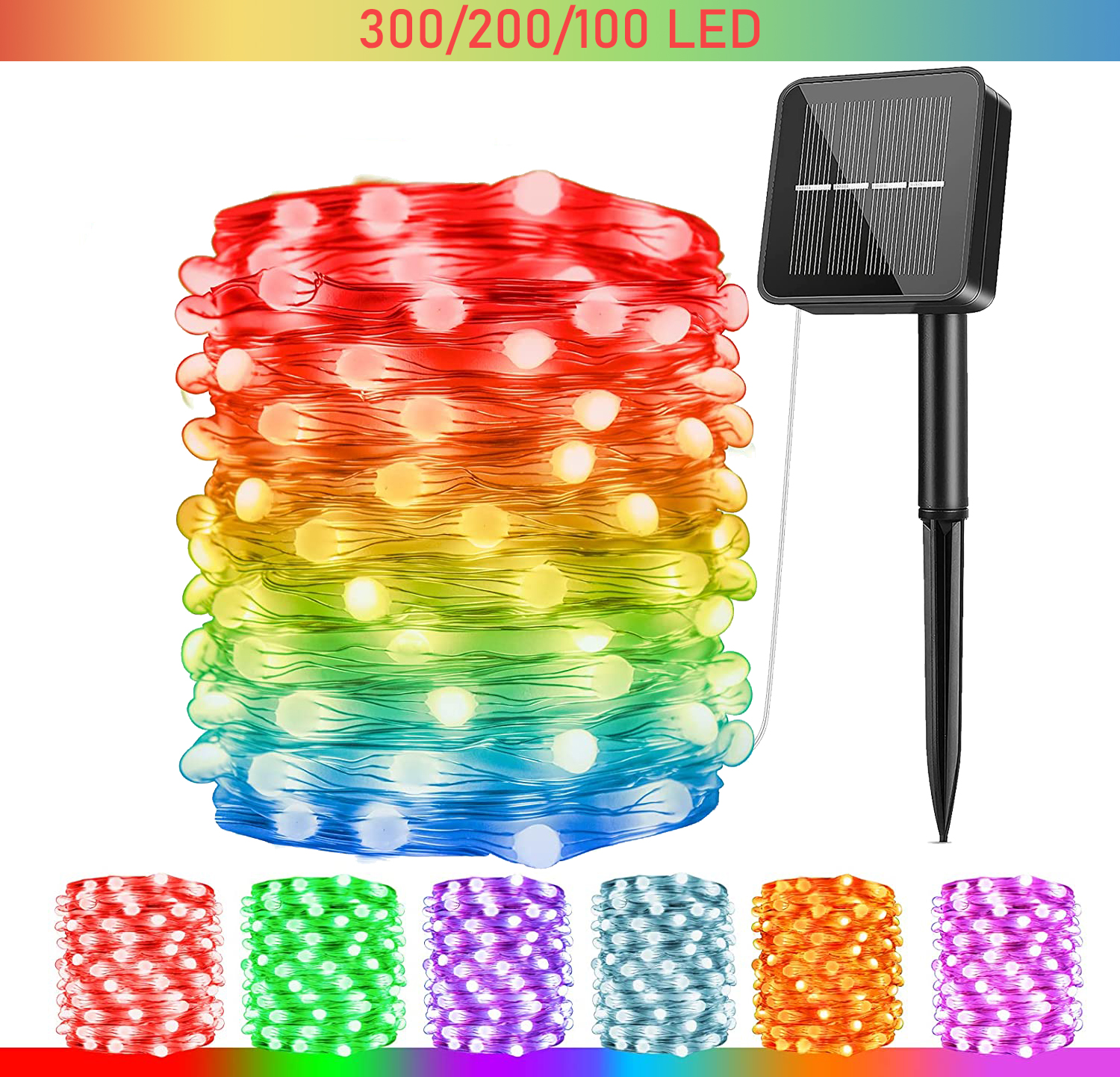 8 Modes 300LED Solar String Fairy Light Waterproof Twinkle Outdoor ...