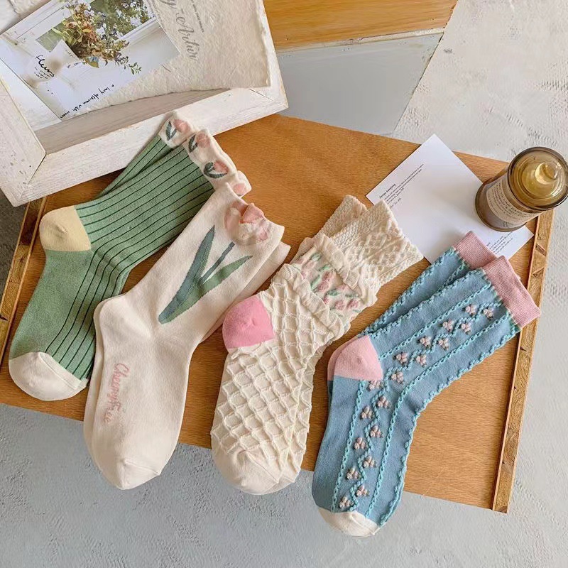 Mori Tulip Ladies Socks Flower Preppy Style Girl Socks | Shopee Malaysia