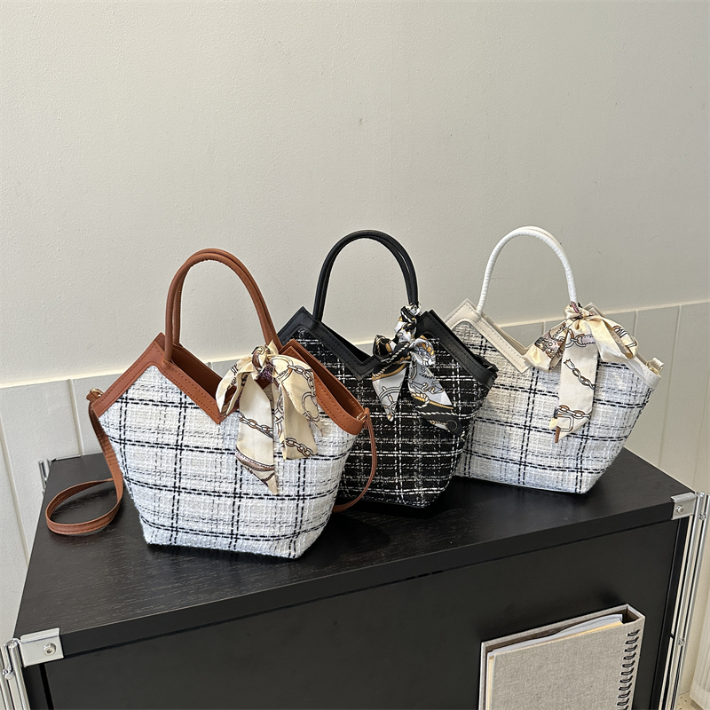 Fashion Contrast Color Checked Large-Capacity Tote Bag Shoulder ...