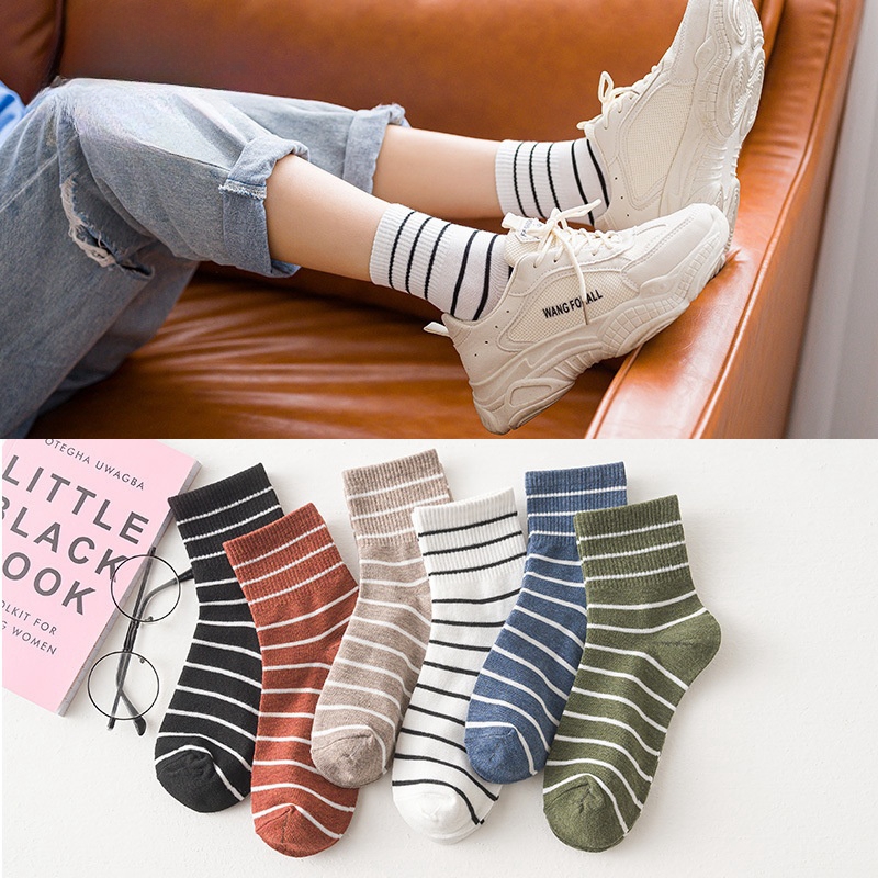 Ladies Thin Pinstripe Mid-Tube Socks Cotton Socks Fashion Socks Trendy ...